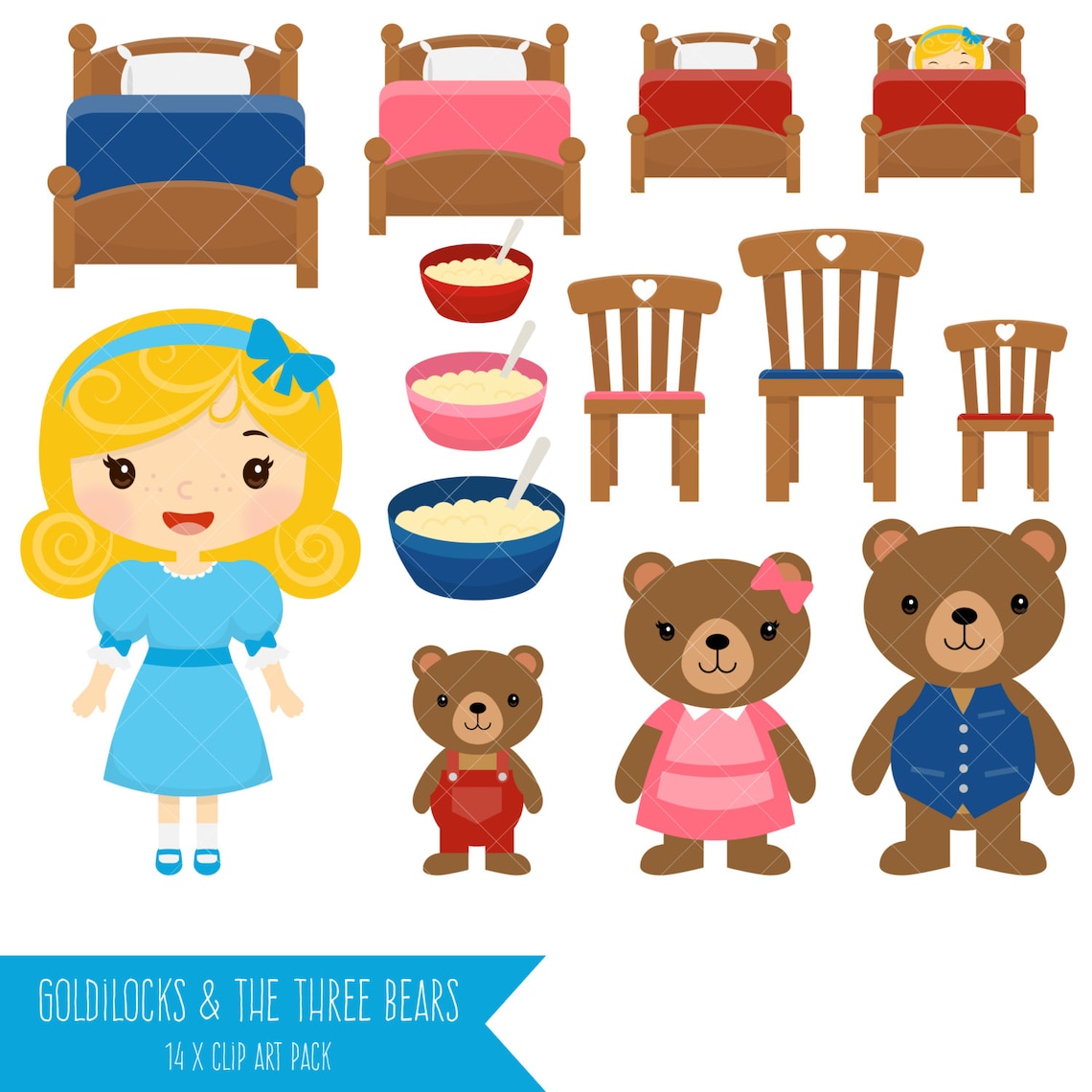 Goldilocks and the Three Bears Clipart - Etsy