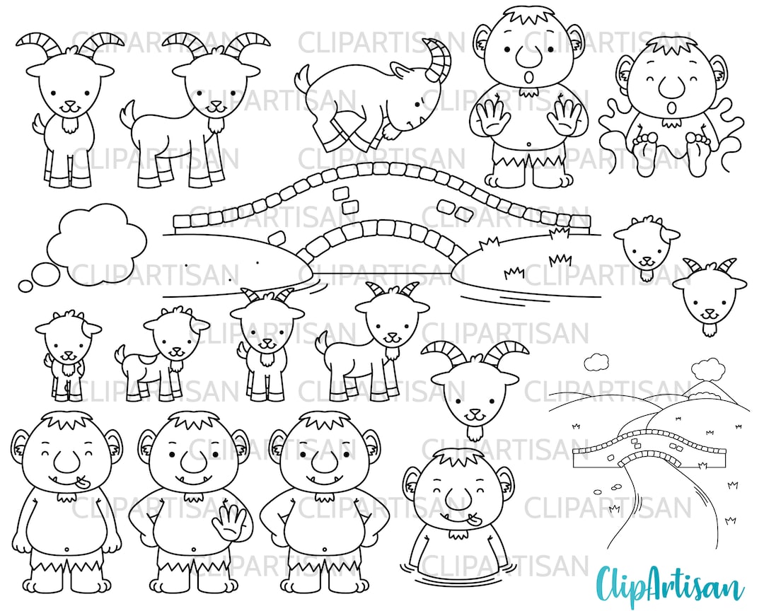 Three Billy Goats Gruff Digital Stamps, Fairytale Clip Art, SVG, EPS ...