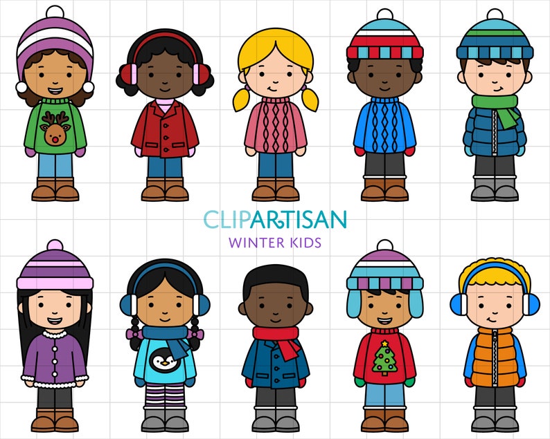 Winter Kids Clipart School Children Clipart Cute Kids in - Etsy