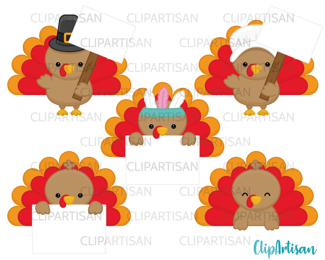 Turkey Day Clipart, Thanksgiving Turkey Signs Labels Toppers, Pumpkins ...