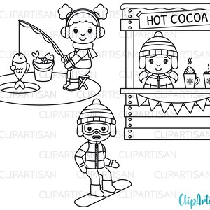 Winter Kids Digital Stamp, Snow Day, Christmas, Build a Snowman, Skiing ...