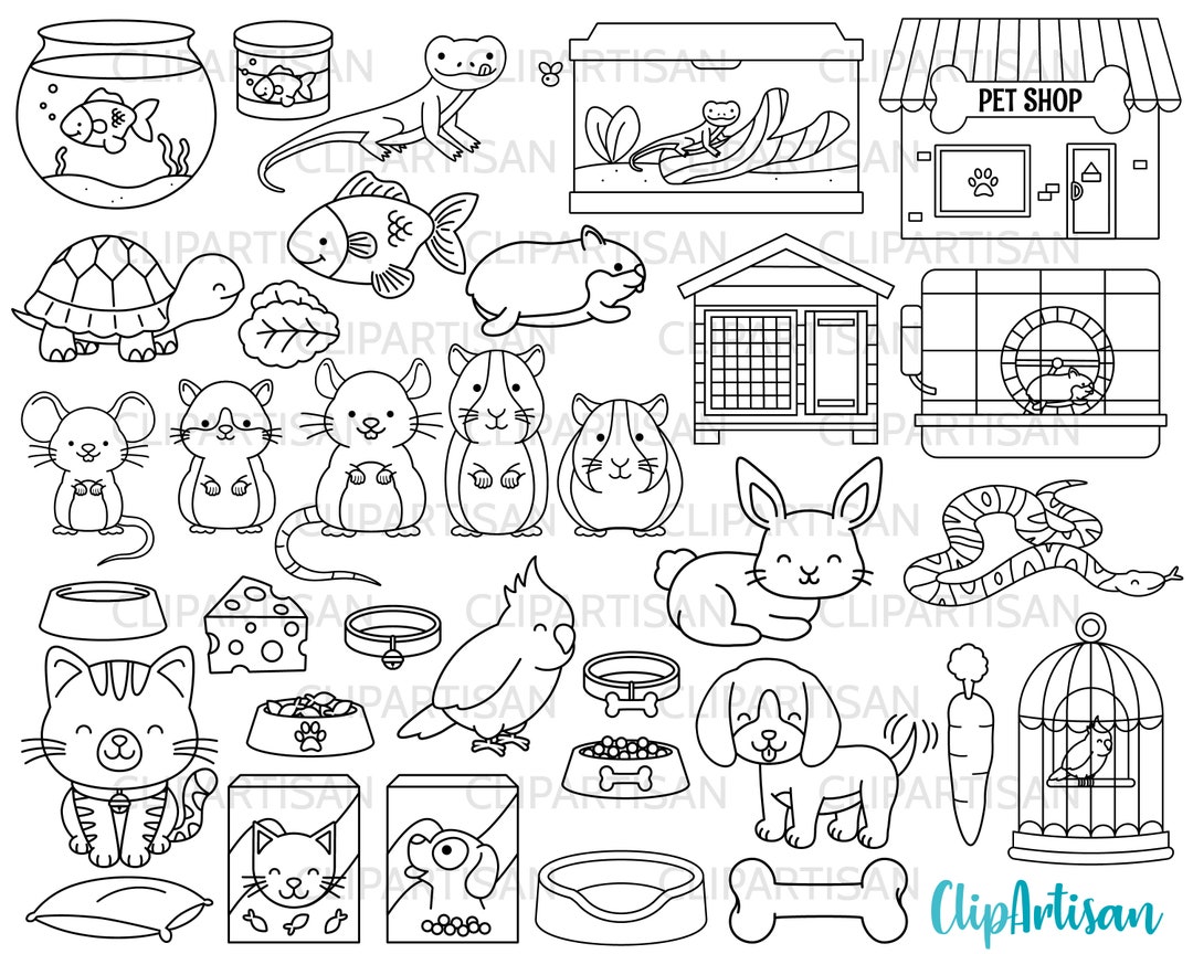 Pets Clipart, Pet Shop Digital Stamps, Cute Pets, Puppy, Kitten, Cat ...