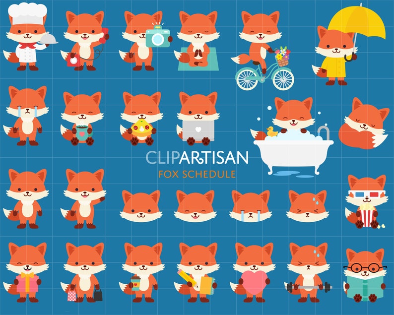 Kawaii Fox Clip Art Cute Foxes Digital Stamps Fall Fox Yoga - Etsy