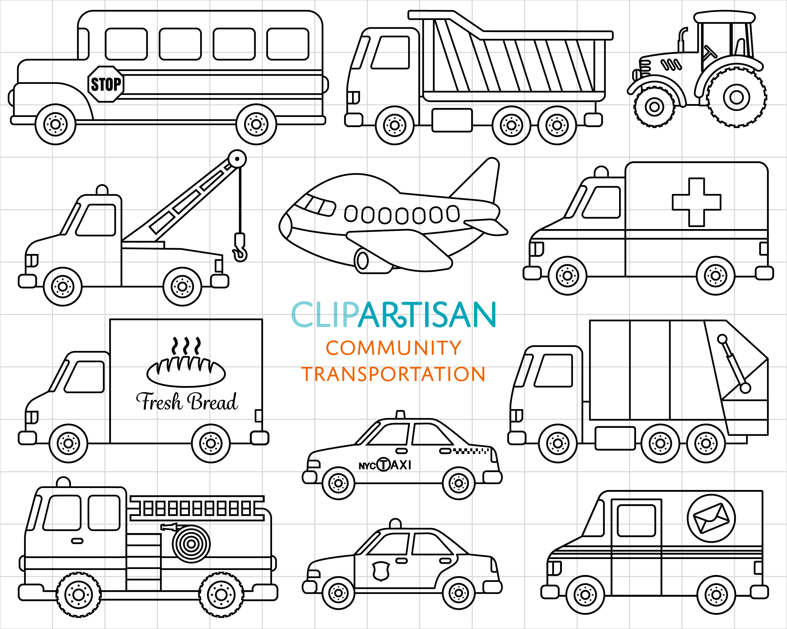 Community Transportation Digital Stamps Vehicles Line Art - Etsy UK