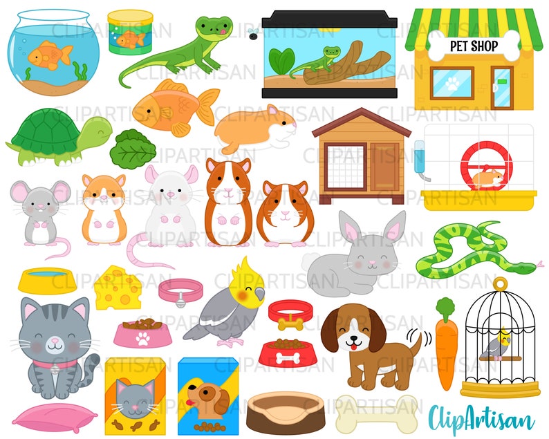 Pets Clipart, Pet Shop Clip Art, Cute Pets, Puppy, Kitten, Cat, Dog ...