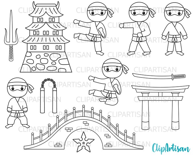 Ninja Clipart Set -personal and Limited Commercial- Cute Boy Ninjas ...