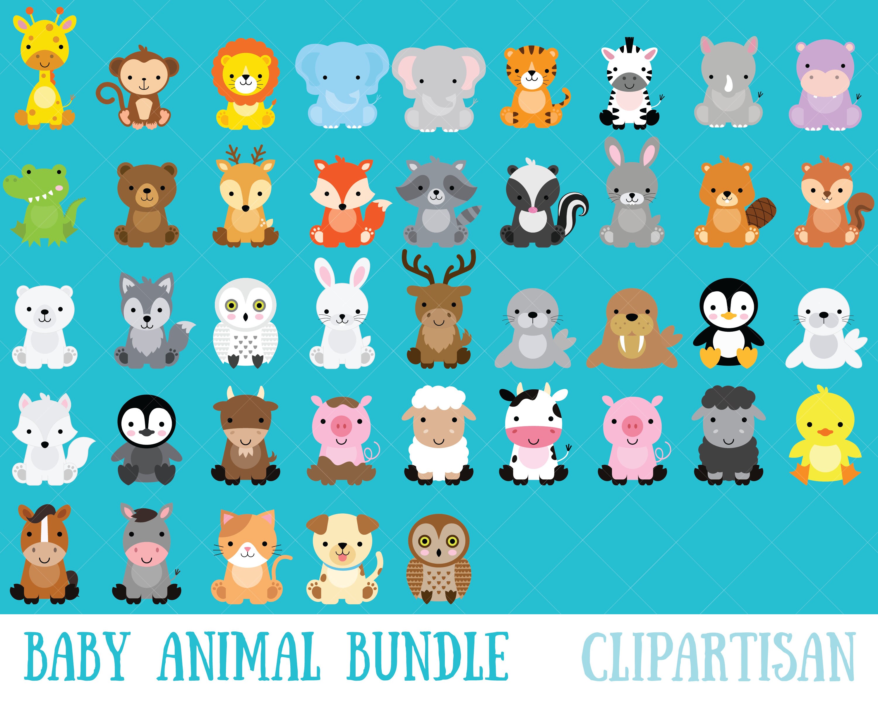 Baby Animal Clipart Bundle / Safari Animals / Woodland Animals | Etsy