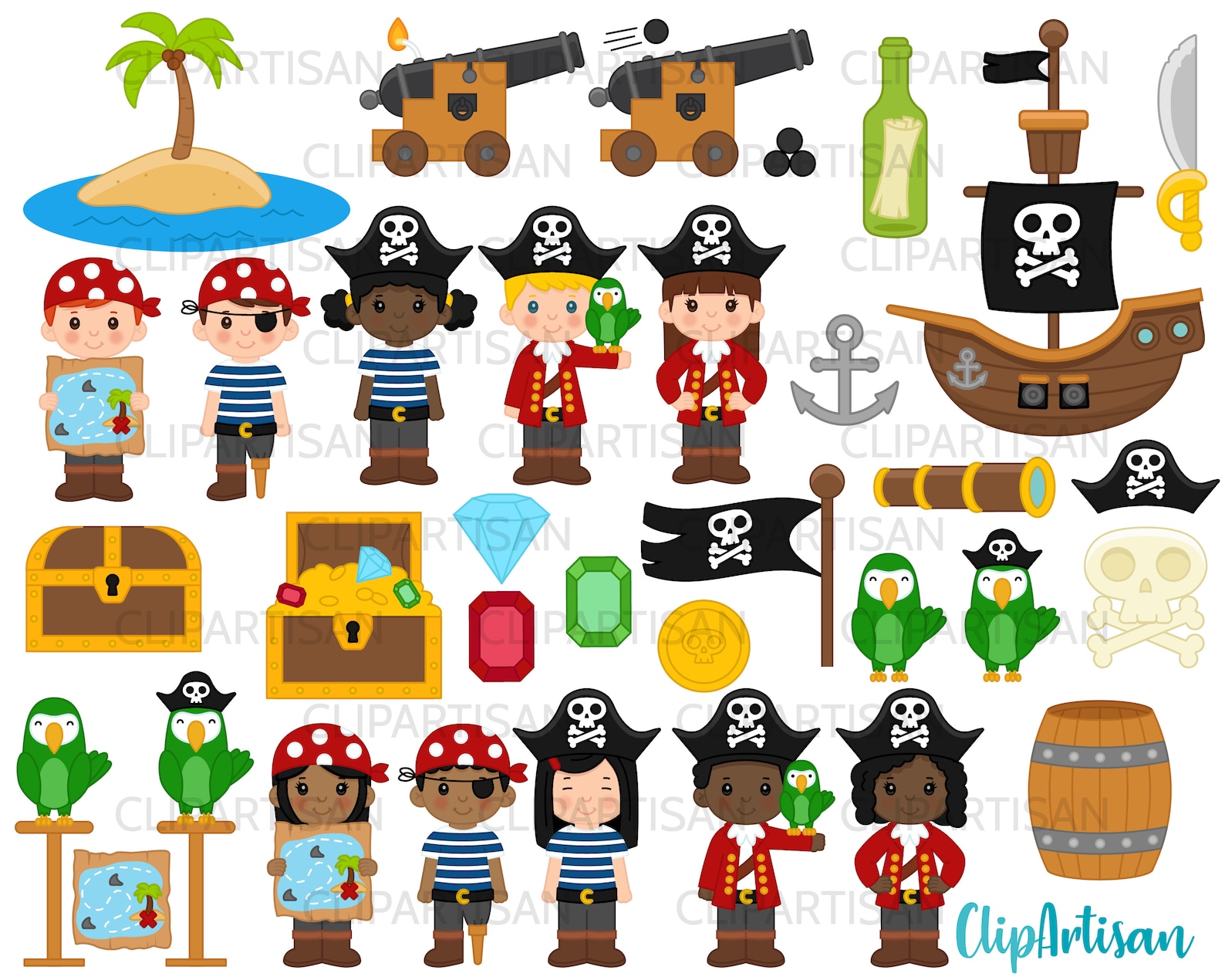 Pirate Clip Art Pirates Clipart Pirate Ship SVG Treasure - Etsy