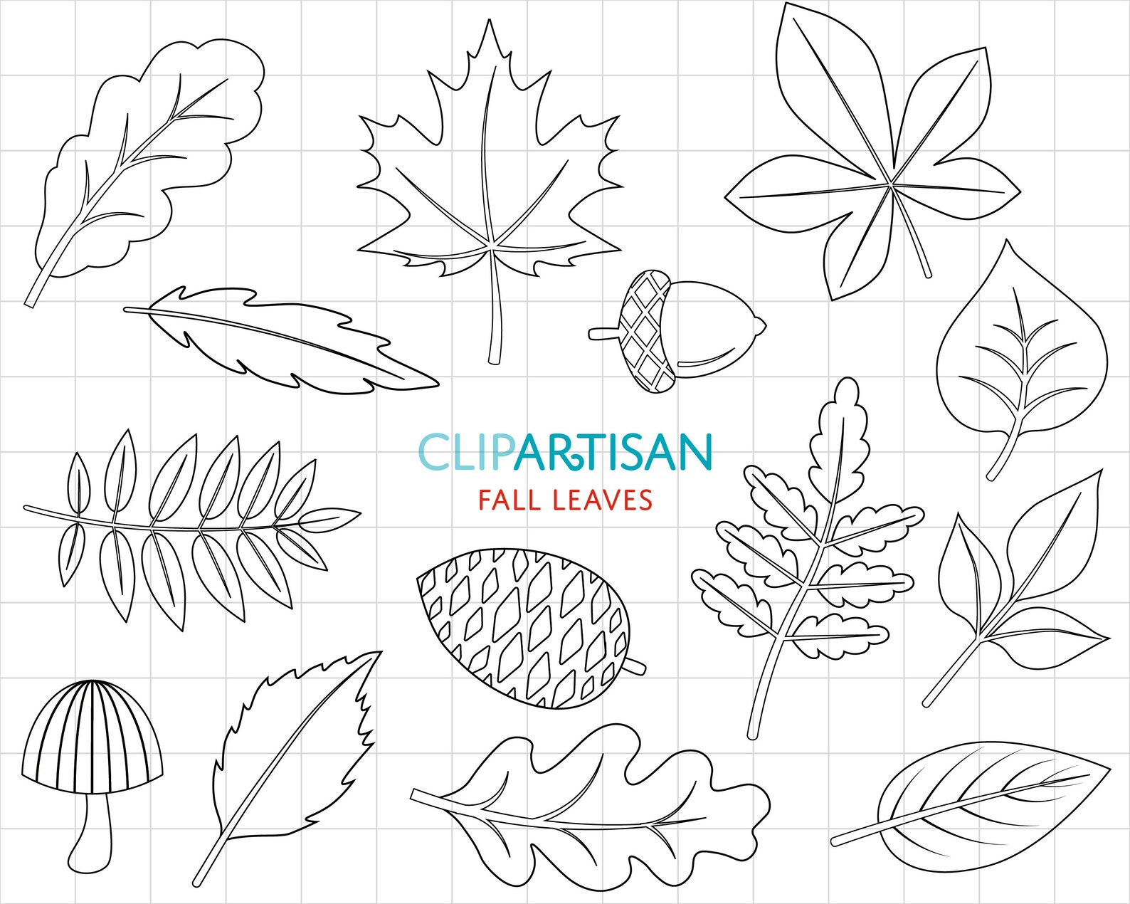 Leaves Black and White Clipart Digital Stamps Coloring 0052 - Etsy