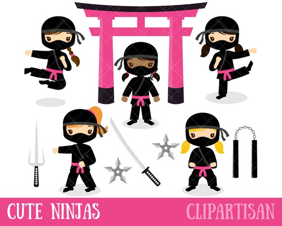 Cute Pink Cartoon Ninjas