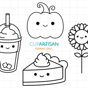 Kawaii Fall Autumn Clip Art, Digital Stamps, Pumpkin Spice Latte ...