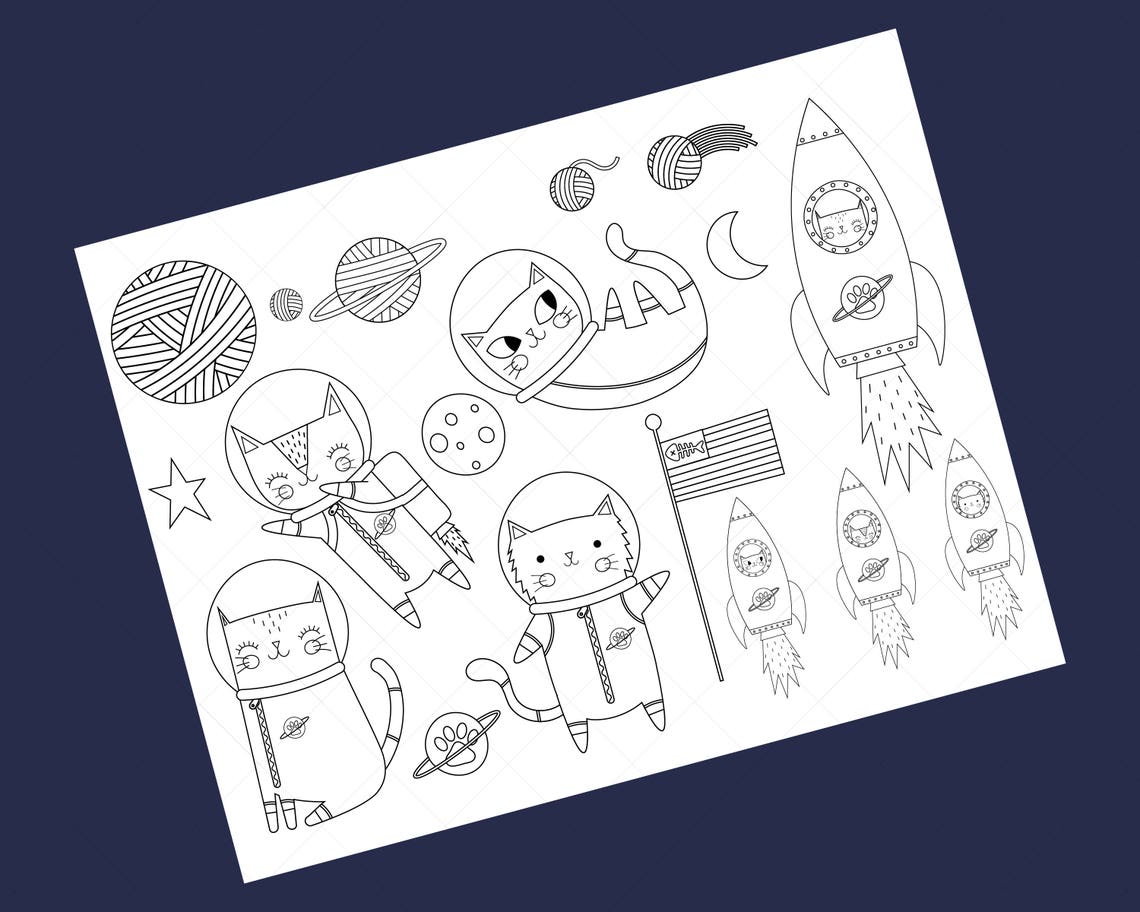 Space Cat Digital Stamps Kitten Astronaut Digital Clip Art | Etsy