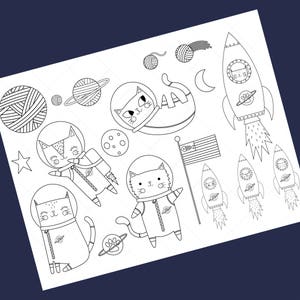 Space Cat Digital Stamps | Kitten Astronaut Digital Clip Art | Cate ...