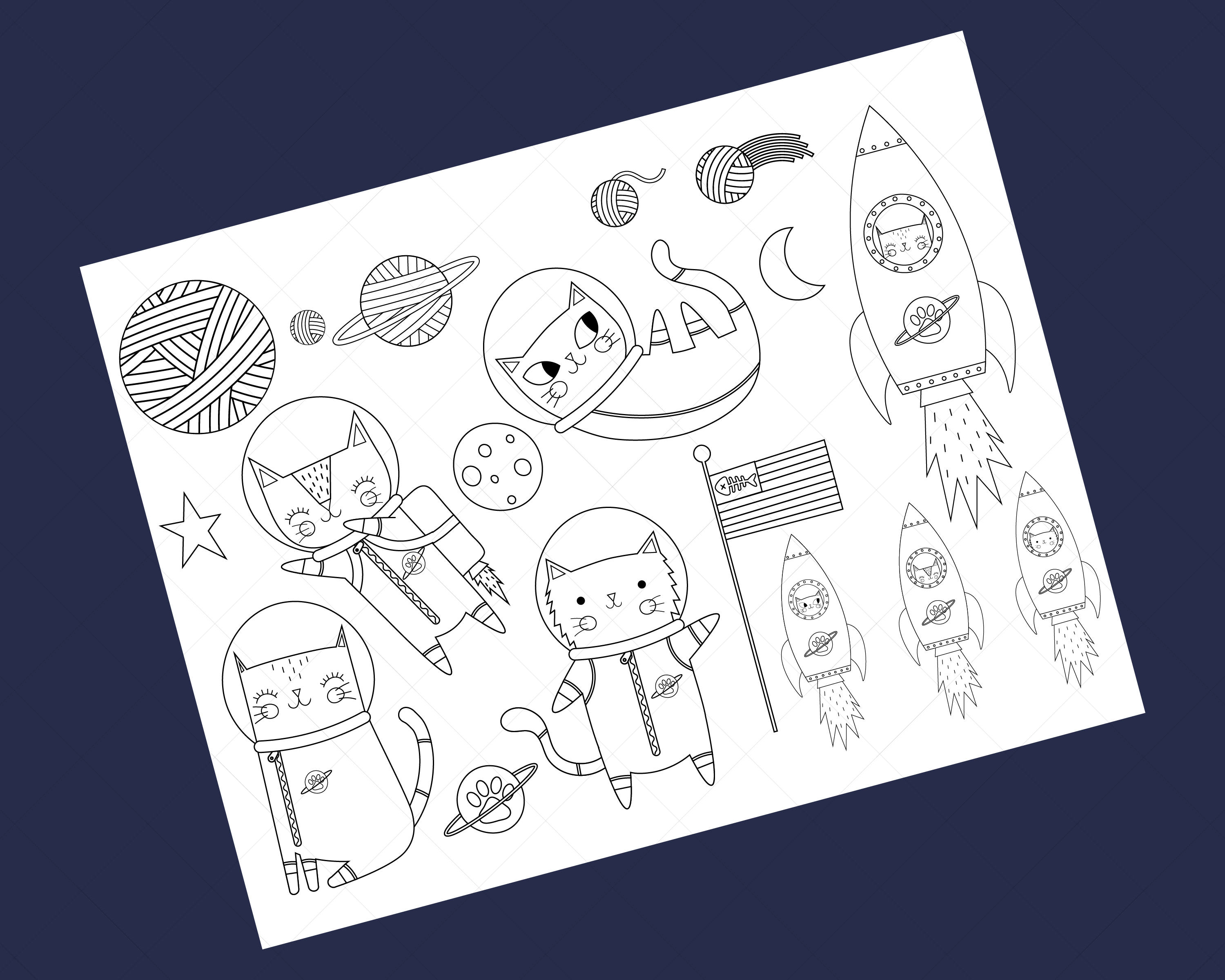 Space Cat Digital Stamps Kitten Astronaut Digital Clip Art | Etsy