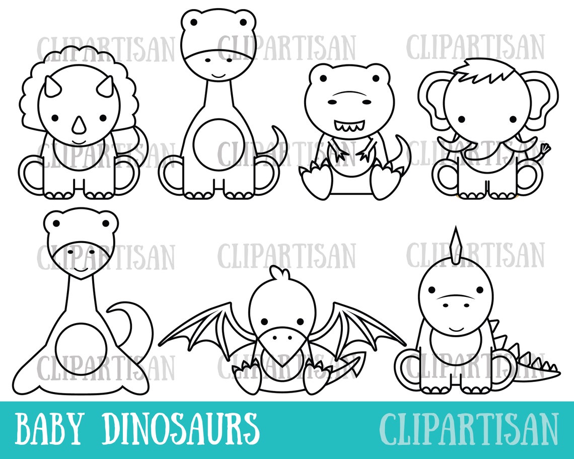 Baby Dinosaur Digital Stamps Prehistoric Baby Animal Clip | Etsy