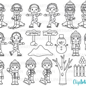 Winter Kids Digital Stamp, Snow Day, Christmas, Build a Snowman, Skiing ...