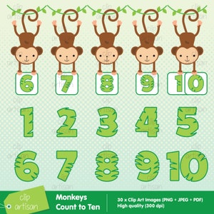 Monkey Numbers / Numbers 1 to 10 Clipart - Etsy