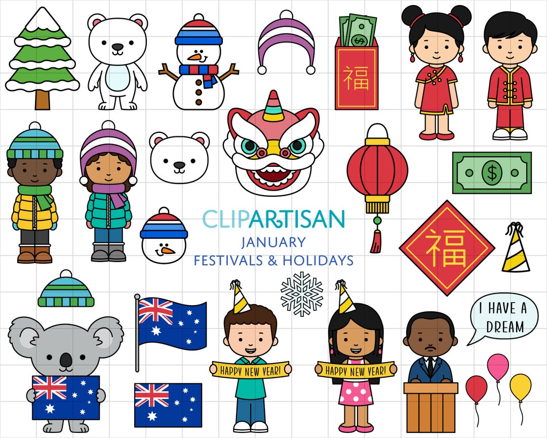 January Clipart, Chinese New Year Digital Stamps, Lunar New Year ...
