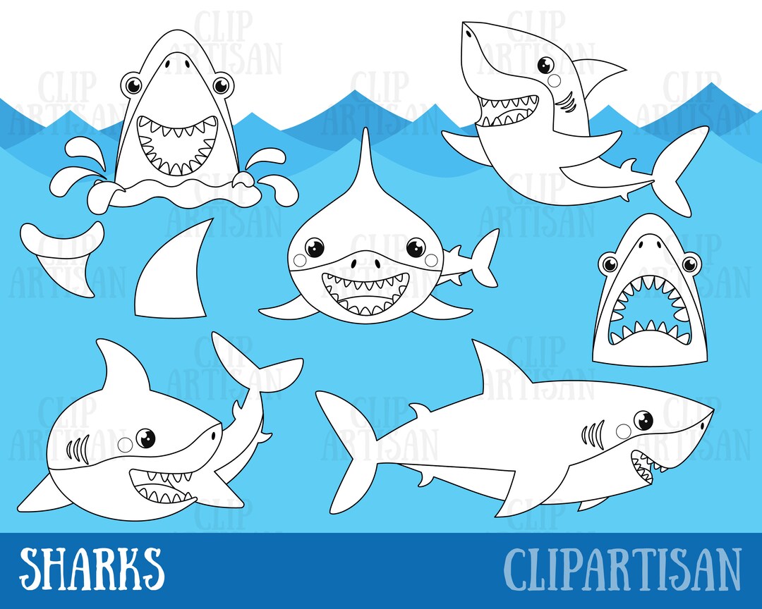 Shark Clipart, Sharks, Shark Party, Digital Stamps, Vector Images, EPS ...
