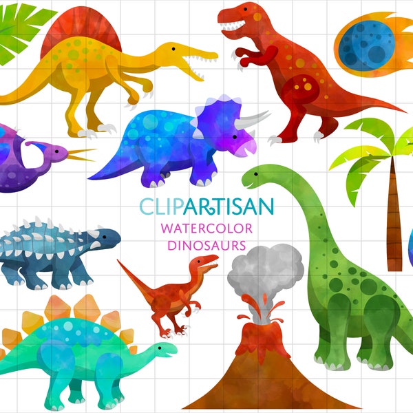 Watercolor Dinosaur Clipart - Etsy