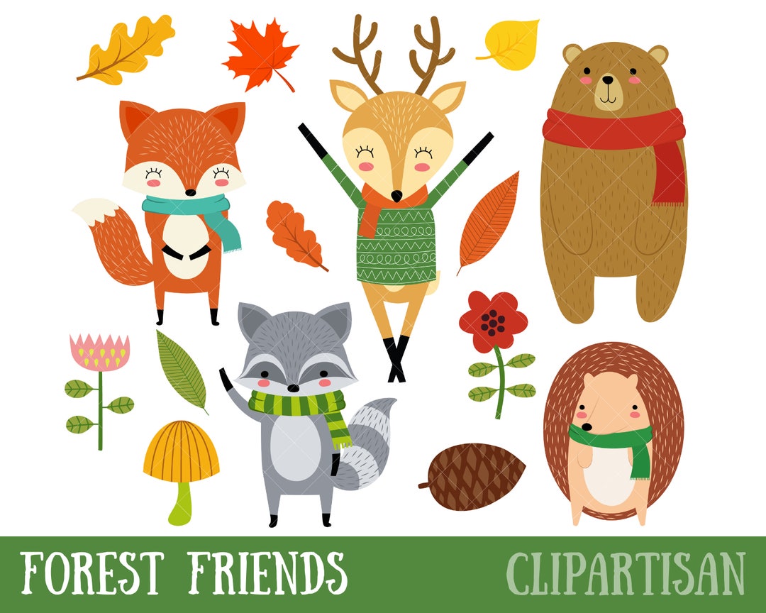 Forest Friends Clipart / Woodland Clipart / Cute Woodland Animals - Etsy