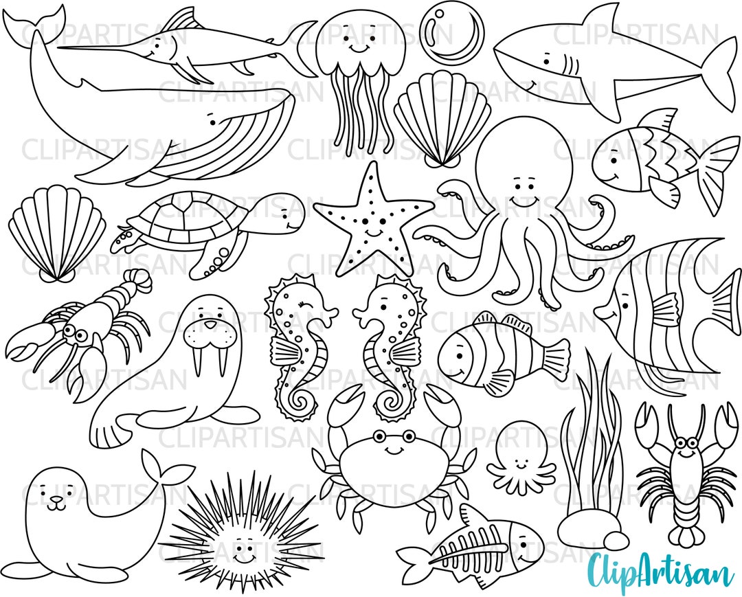 Sea Creatures Digital Stamps, Under the Sea Clip Art, Whale, Shark ...