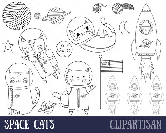 Space Cat Digital Stamps Kitten Astronaut Digital Clip Art | Etsy