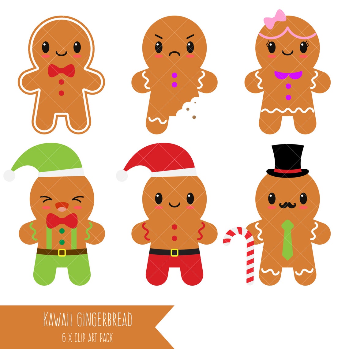 Kawaii Gingerbread Clipart / Gingerbread Man / Cookies | Etsy