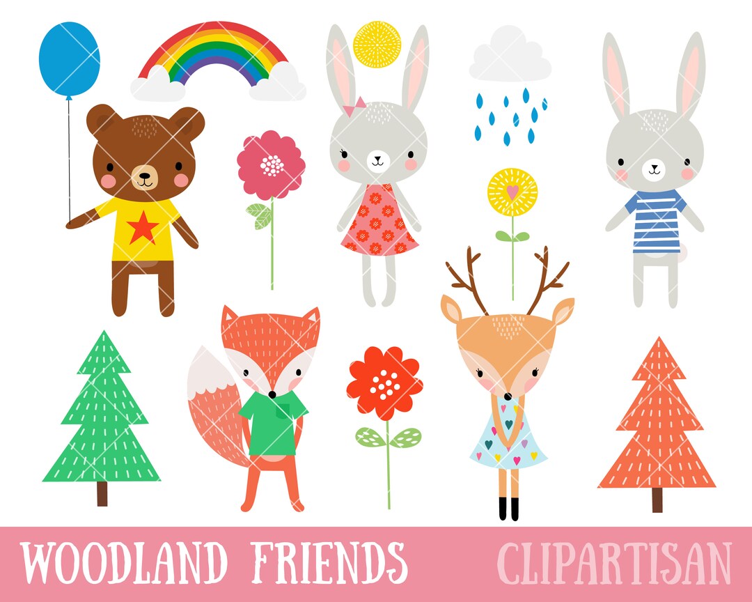 Cute Woodland Animals Clipart | Woodland Friends Clip Art | Woodland ...