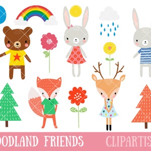 Cute Woodland Animals Clipart Woodland Friends Clip Art - Etsy