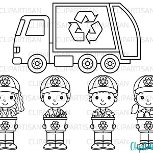 Recycling Digital Stamps, Garbage Truck Clipart, Earth Day, Community ...