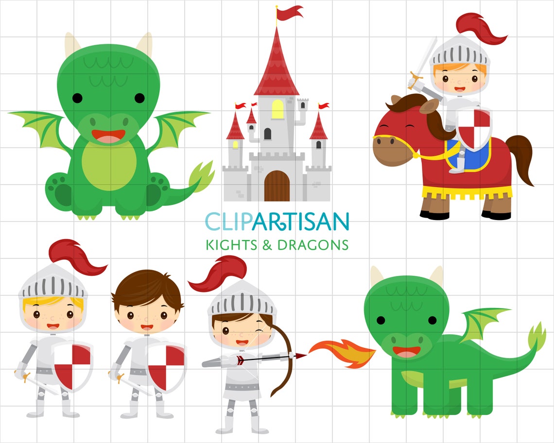 Knights and Dragons Clipart / Cute Dragons Clipart / Fairytale - Etsy