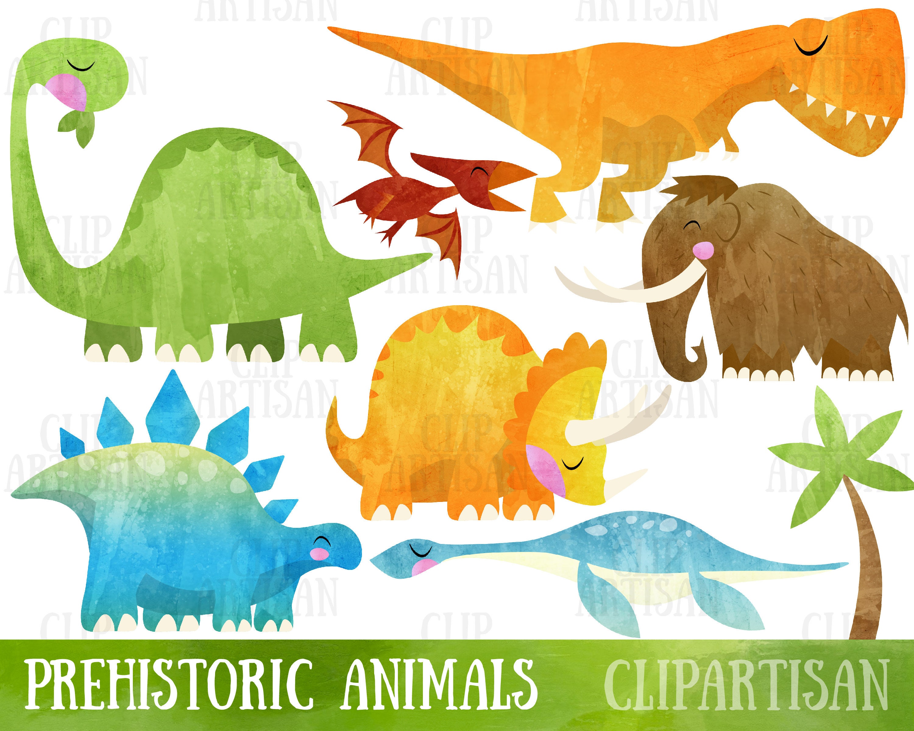 Dinosauro dell'acquerello Clipart animale preistorico Clip Art / T Rex ...