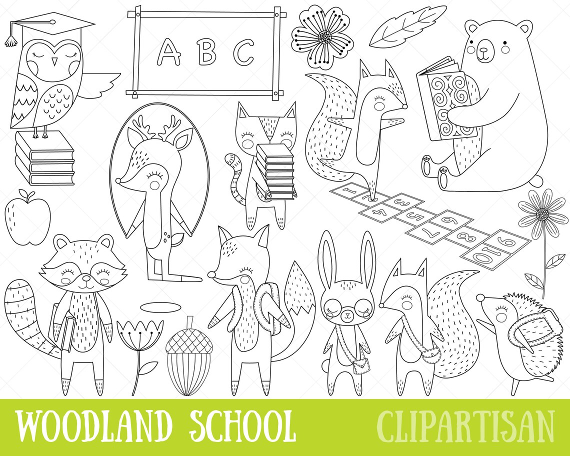 Woodland Animal School Clipart Forest School Clip Art | Etsy UK