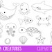 Sea Creatures Clipart Digital Stamp Whale Shark Turtle | Etsy