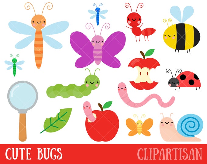 Cute Bugs Clipart, Insects Clipart, Garden Bugs Clipart, Snail, Ladybug ...