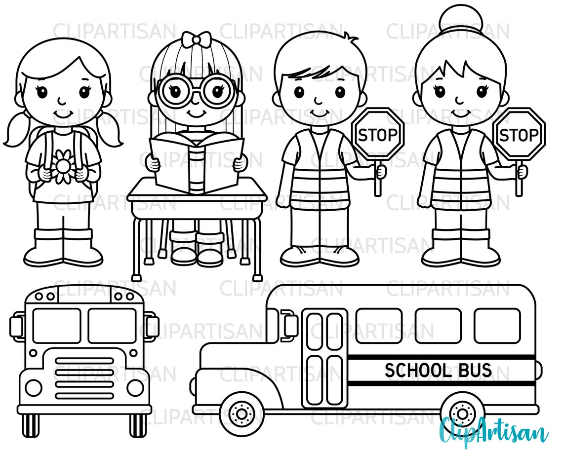 Back to School Clipart Digital Stamp First Day of School | Etsy