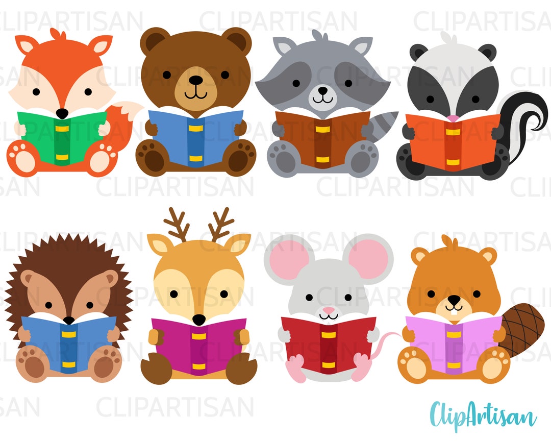 Animals Reading a Book Clipart Woodland Animals Back to - Etsy
