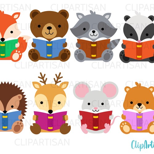 Animals Reading a Book Clipart Woodland Animals Back to - Etsy
