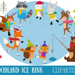 Woodland Animals Ice Skating Clip Art | Christmas Ice Rink Clip Art ...