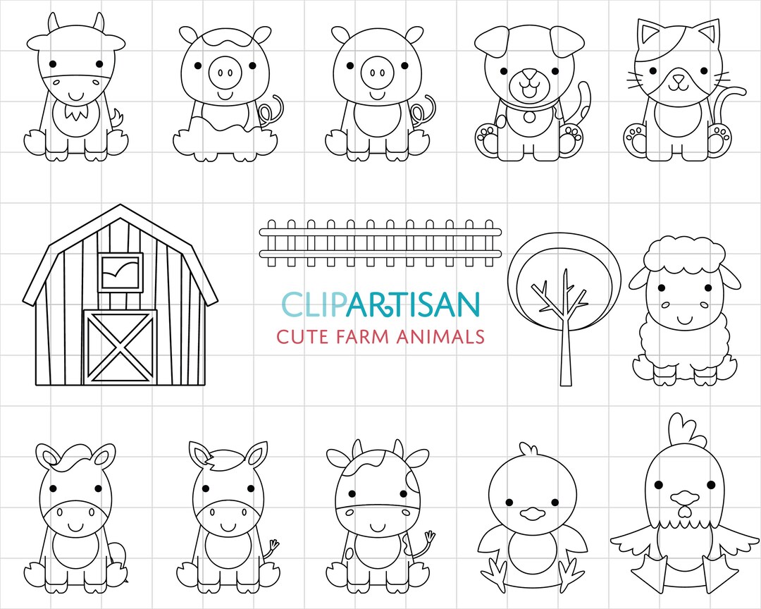 Farm Baby Animals Digital Stamps / Cute Animal Clipart / Barnyard ...