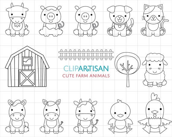 Cute Farm Clipart Black And White