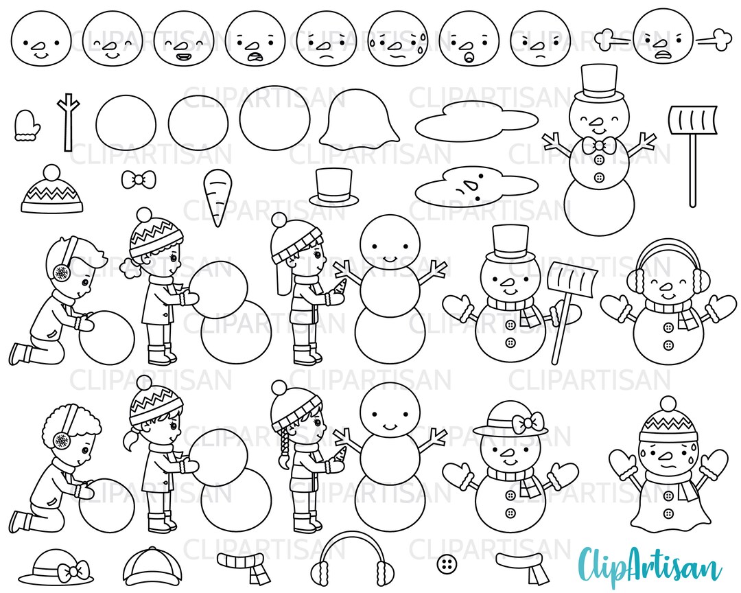 Build a Snowman Digital Stamp, Christmas Clipart, Make a Snowman ...