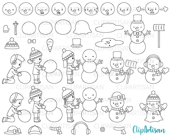 Build a Snowman Digital Stamp Christmas Clipart Make a | Etsy