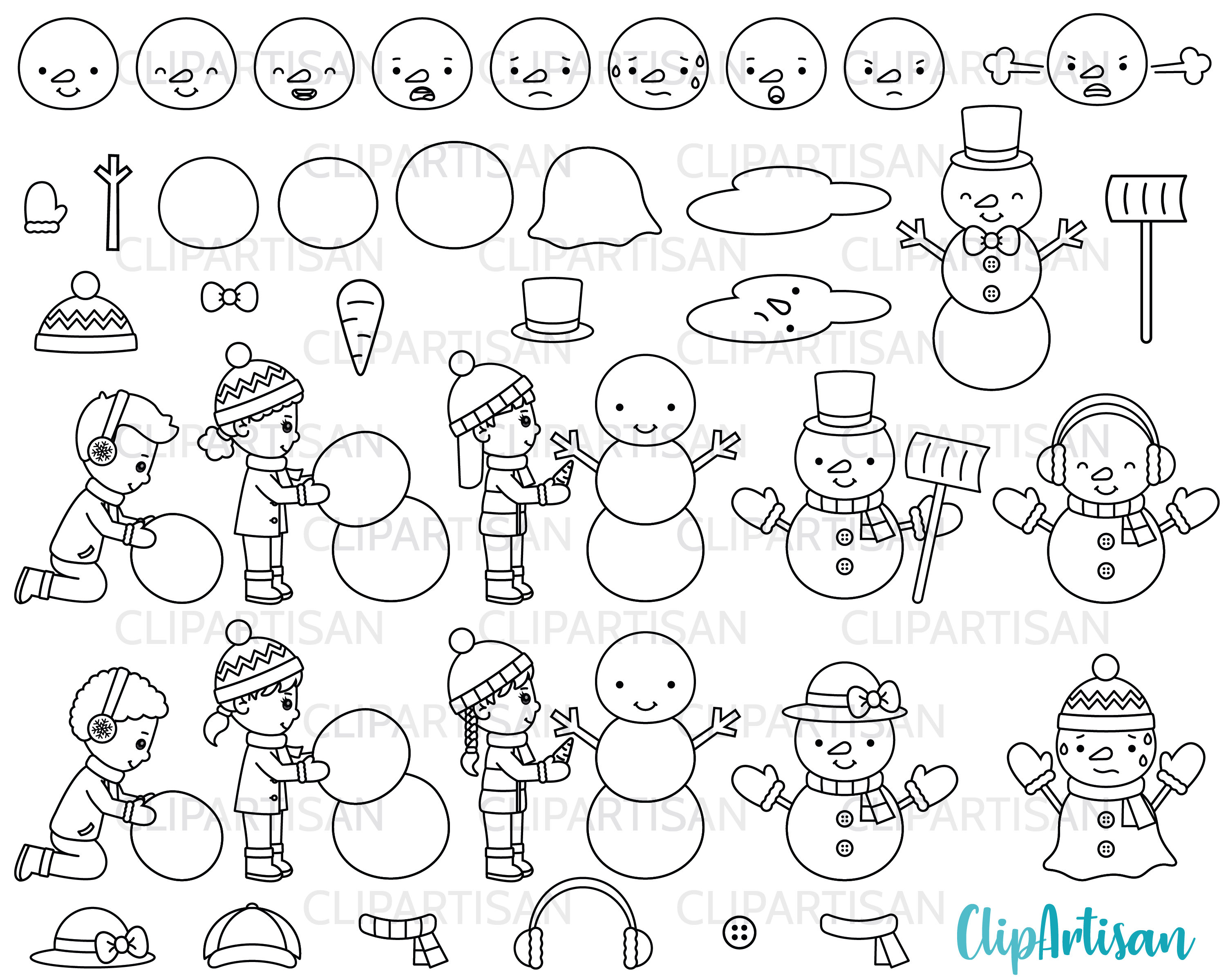 Build a Snowman Digital Stamp Christmas Clipart Make a | Etsy
