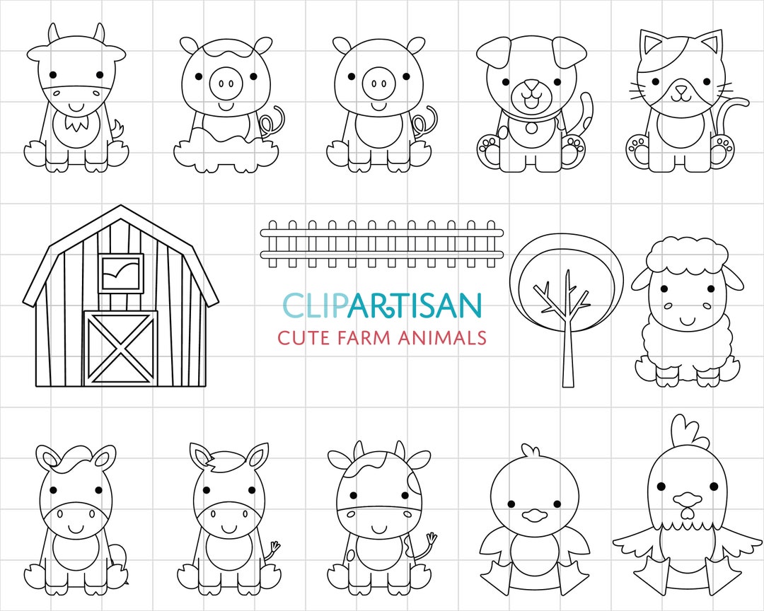 Farm Baby Animals Digital Stamps / Cute Animal Clipart / - Etsy