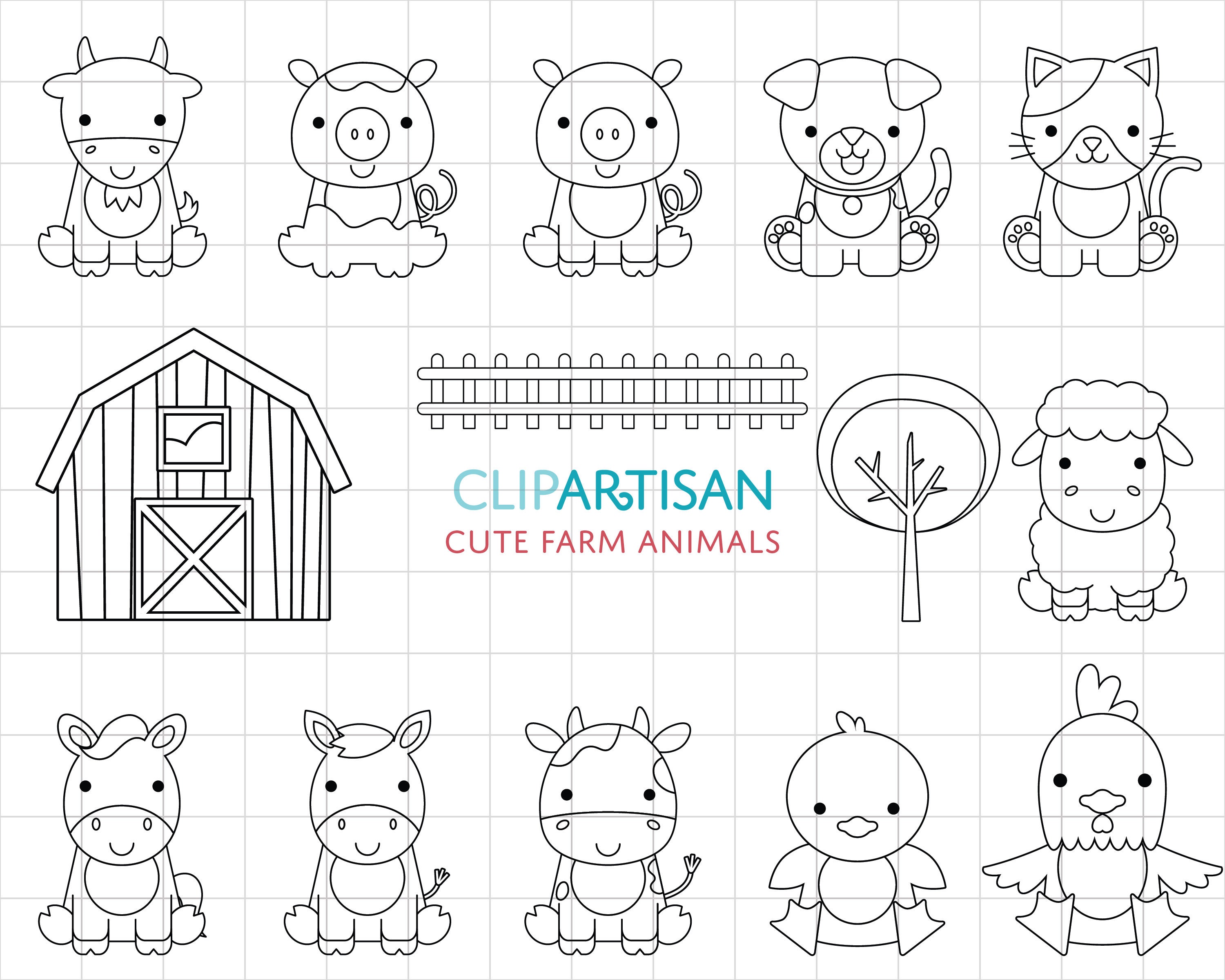 Farm Baby Animals Digital Stamps / Cute Animal Clipart / - Etsy