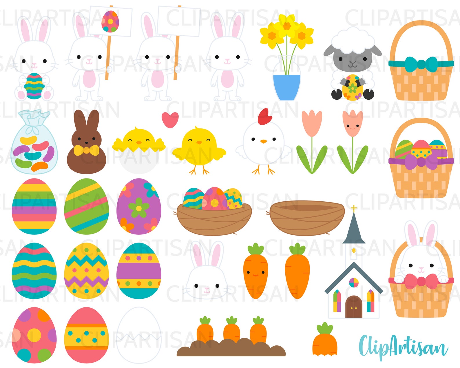 Easter Clipart Easter Bunny Easter Chick Easter Egg Easter | Etsy