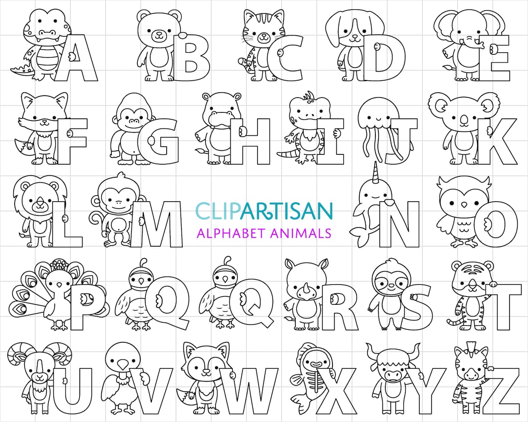 Animals of the Alphabet Clipart, A to Z Animals Svg Digital Stamps ...