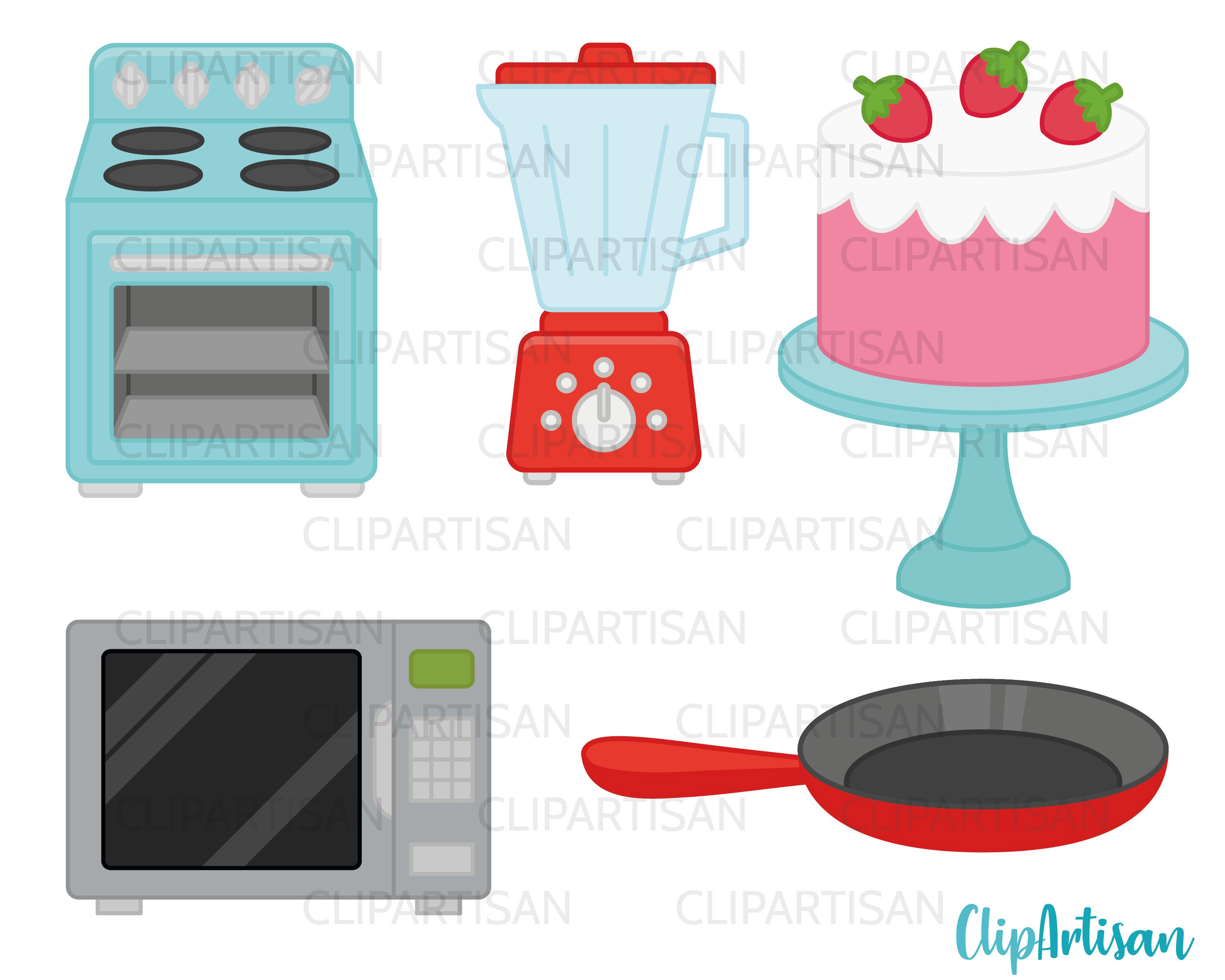 Kitchen Baking and Cooking Tools Clip Art Retro Red and Blue PNG ...